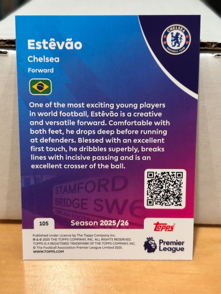 2026 Topps Premier League Soccer #105 Estevao Chelsea RC Rookie Card | eBay
