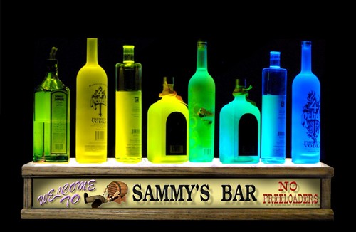 24” LED LIQUOR BOTTLE, SHOT GLASS DISPLAY PERSONALIZED NO FREELOADERS ...