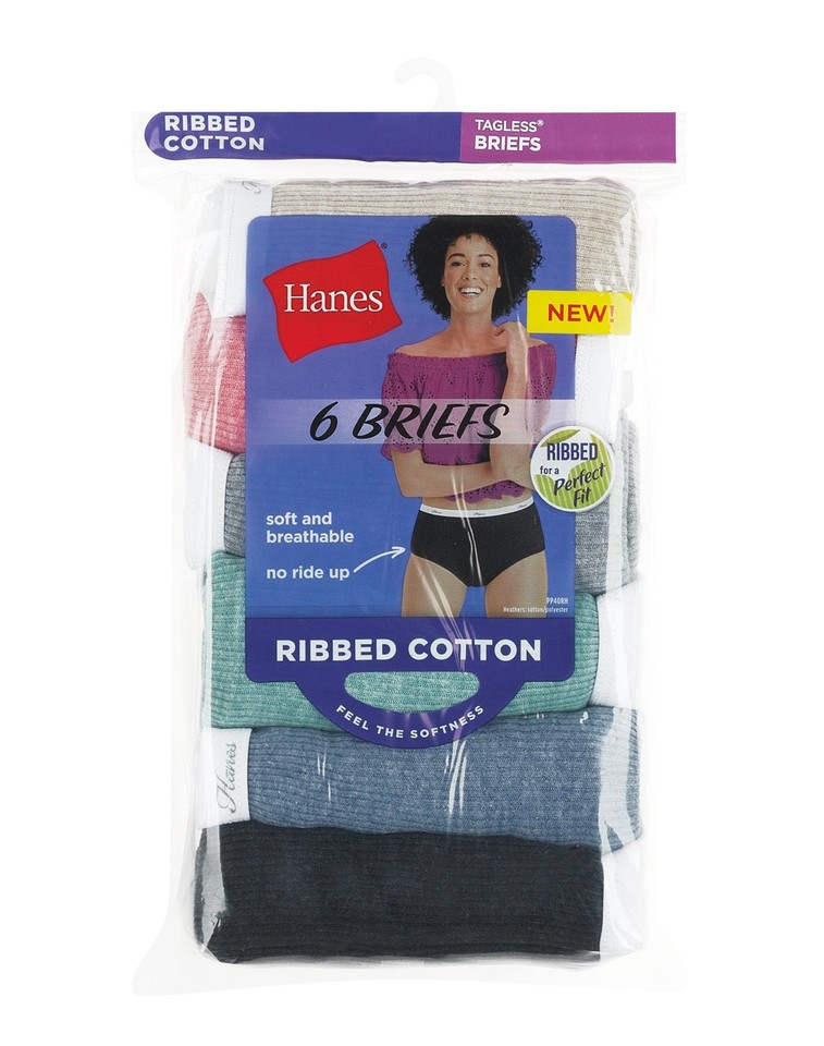 Hanes Womens Briefs 6-Pack Ribbed Cotton Underwear Tagless No Ride Up ...