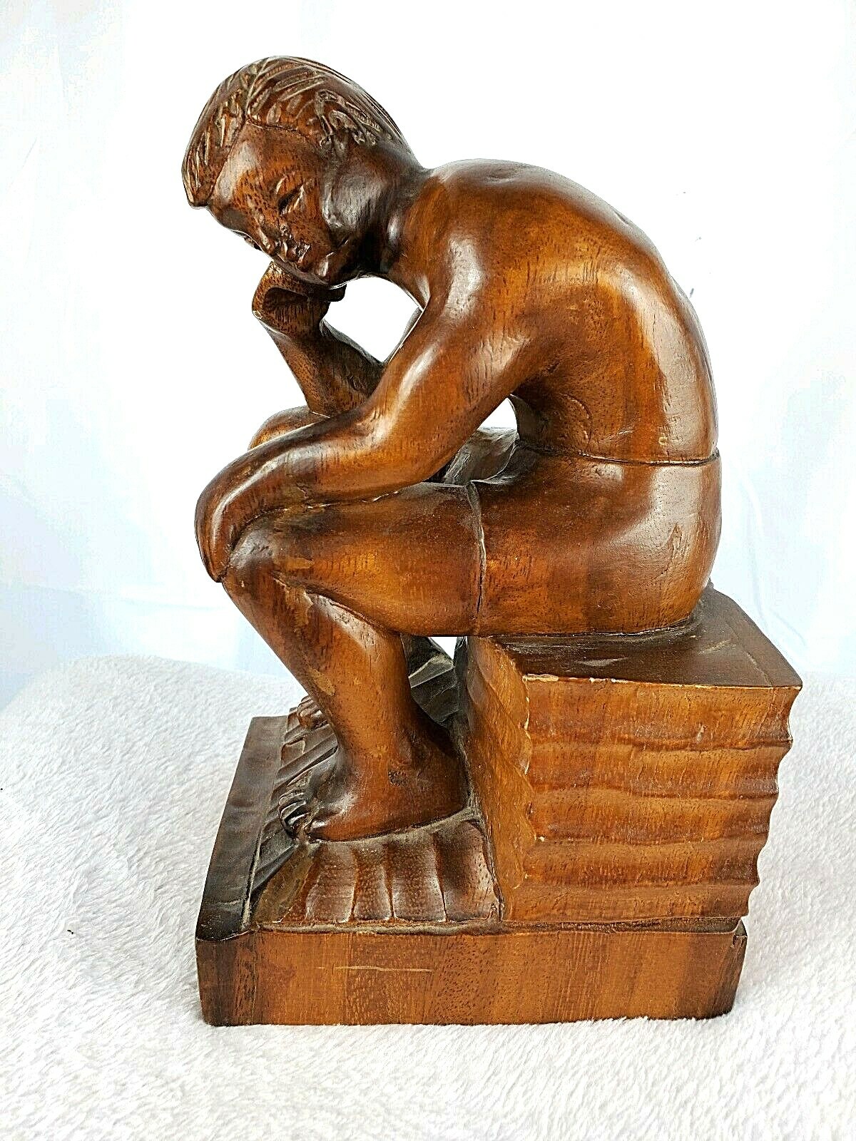 Vintage Wooden Carved The Thinker Statue 10 Inches Tall | eBay