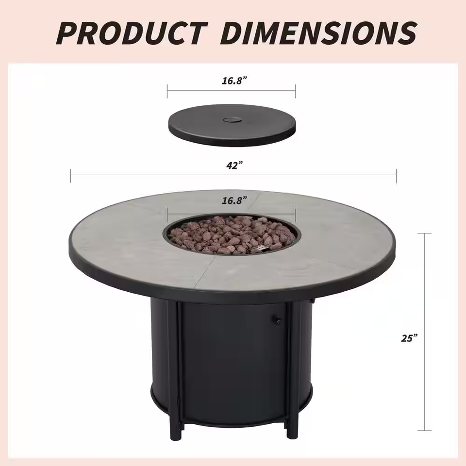 42 In. 50,000BTU Fire Pit Propane Gas Fire Pit Table round Tabletop ...