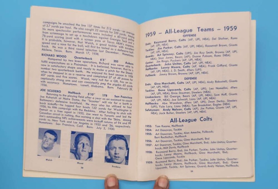 BALTIMORE COLTS FOOTBALL MEDIA GUIDE 1960 EX+ JOHNNY UNITAS | eBay