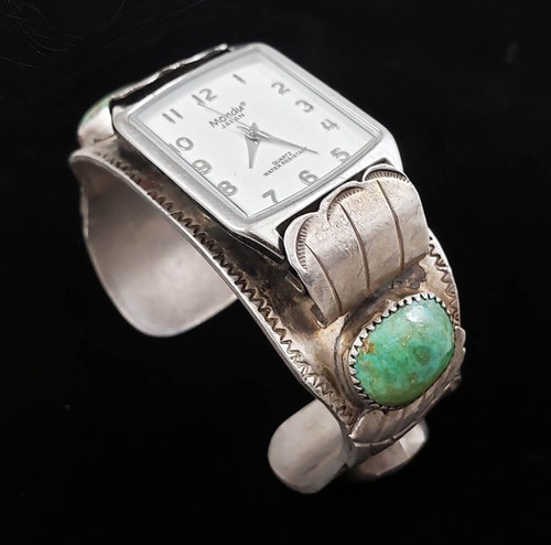 Old 1950s Coin Silver & Turquoise Native American Navajo Watch Cuff ...