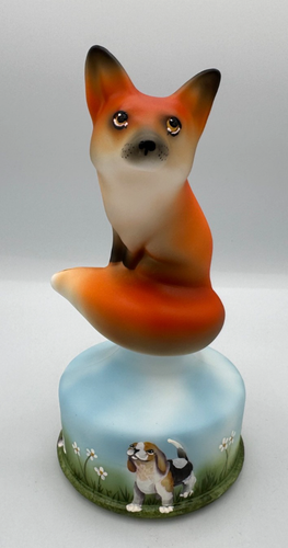 Fenton Gift Shop Robin Spindler OOAK Hand Painted Milk Glass Fox on the ...