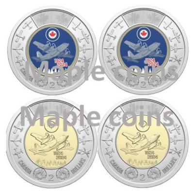 SHIPPING! 2024 RCAF 100th anniversary $2 Toonie: 2 Color + 2 NoC; 4 ...