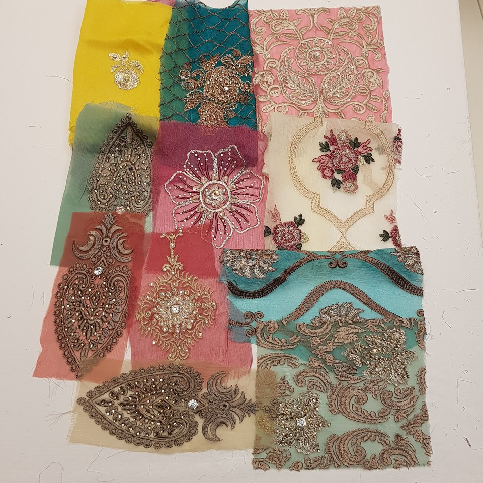 Sari scraps beaded embellished fabric offcuts art projects sequin ...