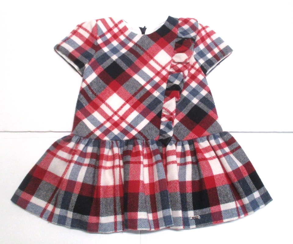 2 INFANT GIRLS LAURA ASHLEY VELVET CRANBERRY & MAYORAL RED PLAID DRESS ...