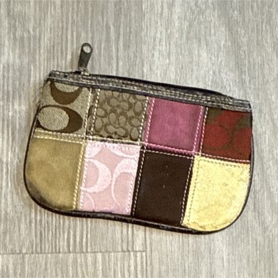 Vintage Coach Patchwork Logo Pouch Wallet Brown Pink Beige Red Zippered ...