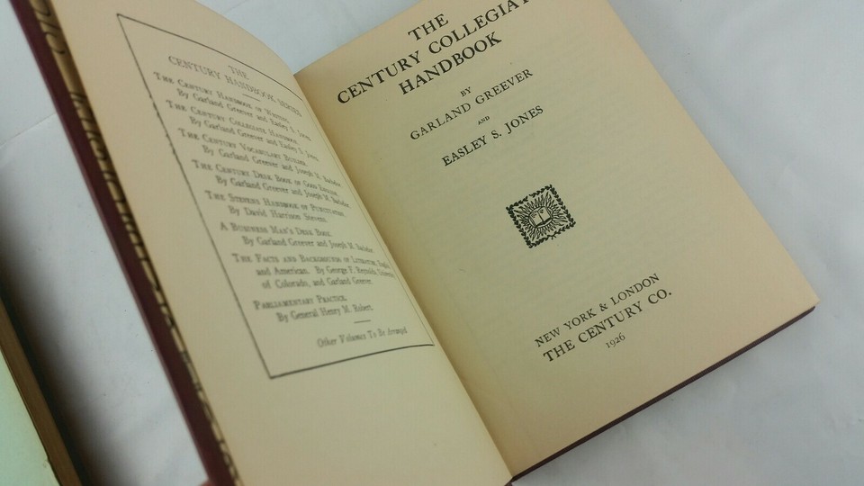 1926 Book The Century Collegiate Handbook by Garland Greever and Easley ...