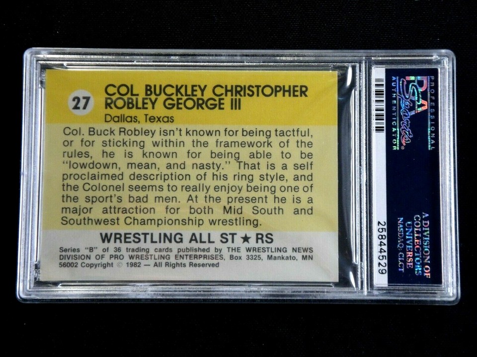 BUCK ROBLEY 1982 WRESTLING ALL STARS SERIES B CARD #27 PSA 7 ALL-STARS ...