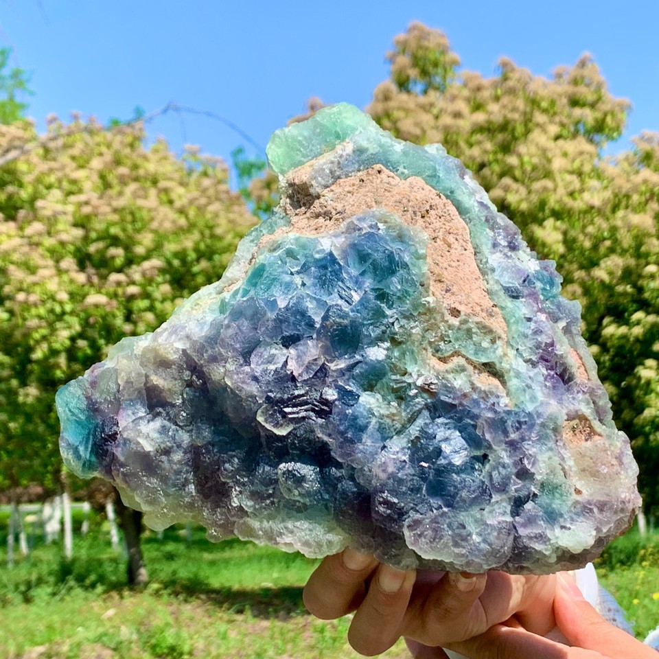 6.16LB Rare transparent green cubic fluorite mineral crystal sample ...