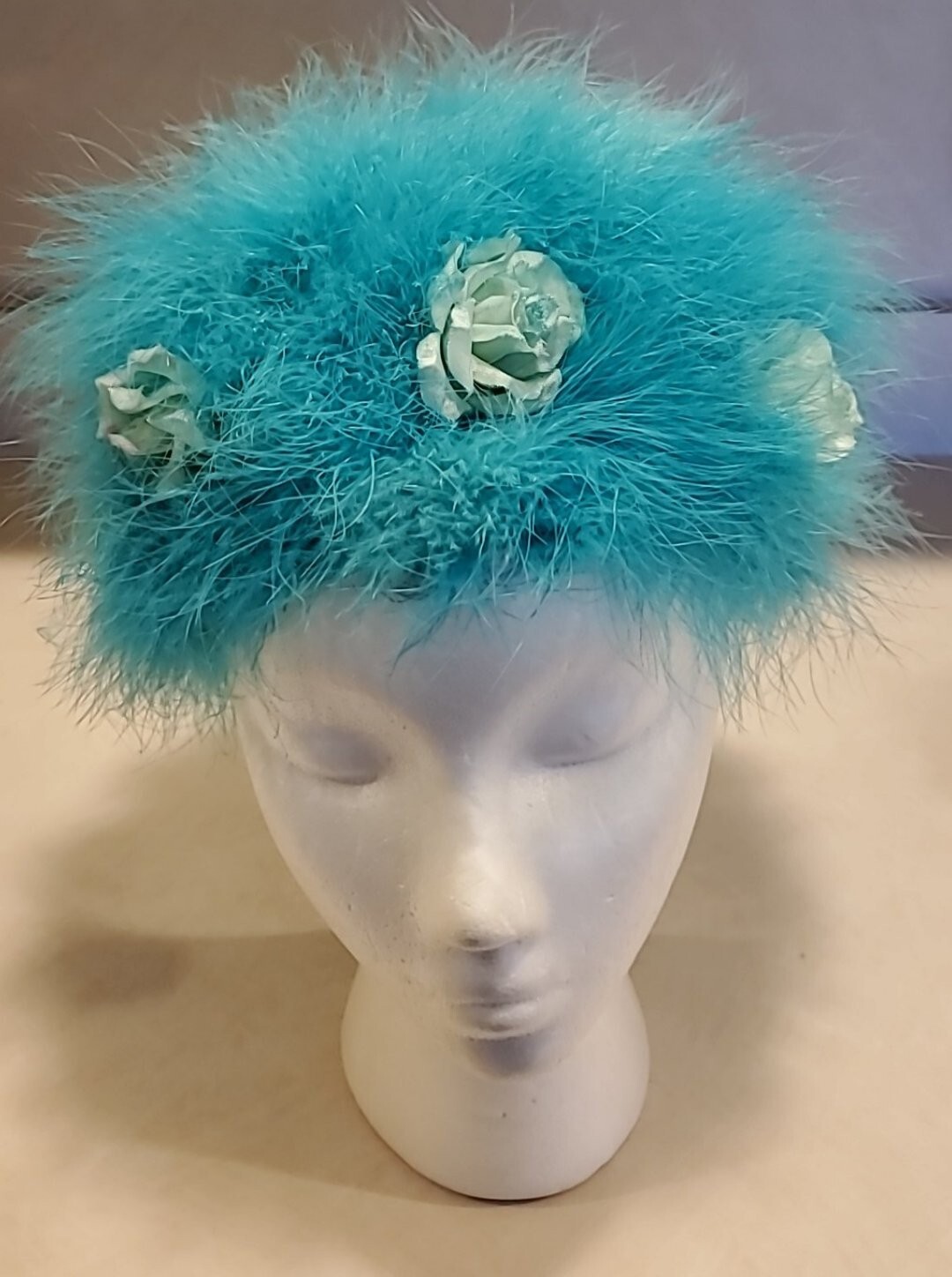 RARE VTG Suzy Michelle 1960s TURQUOISE Feather MARABO… - Gem
