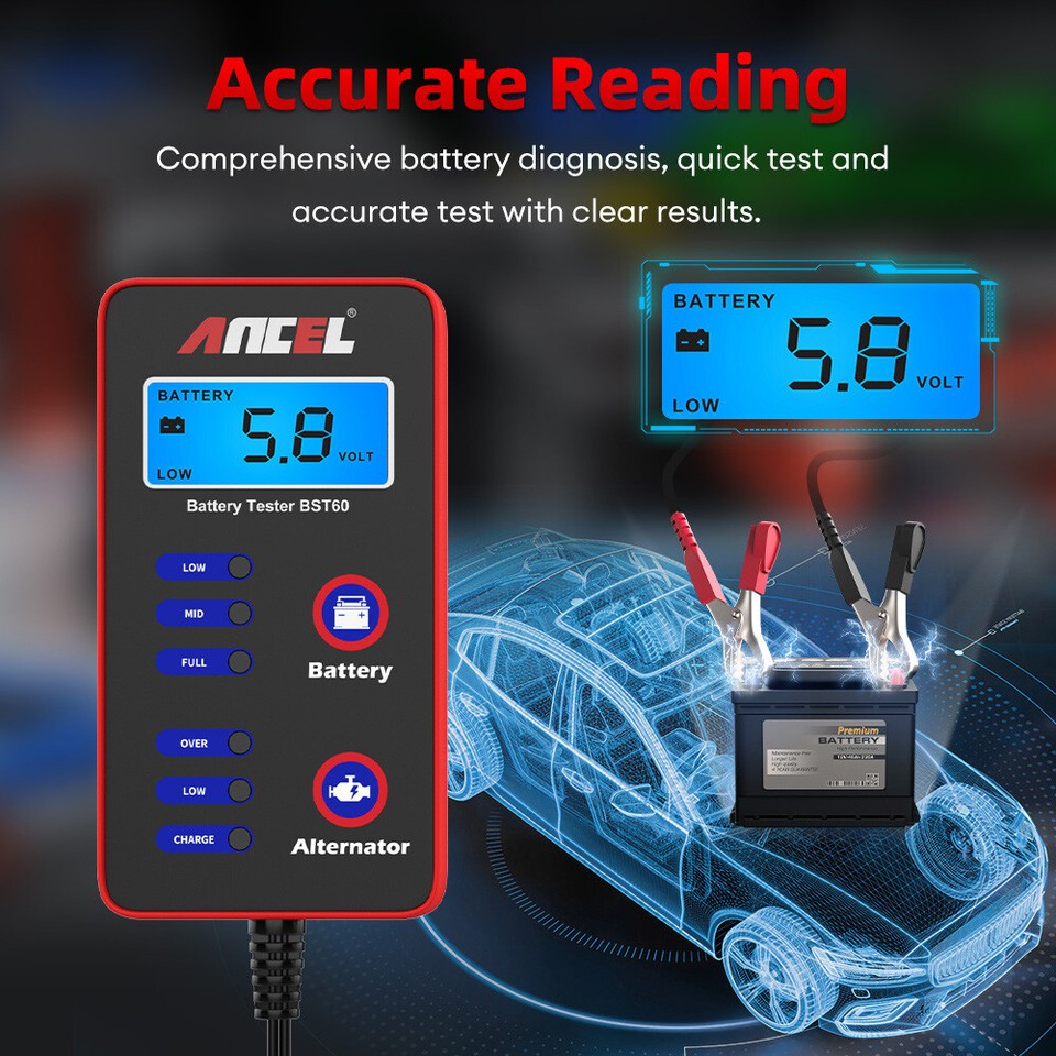 Car Battery Tester Digital Analyzer 12v Car Auto Battery Load Cranking ...