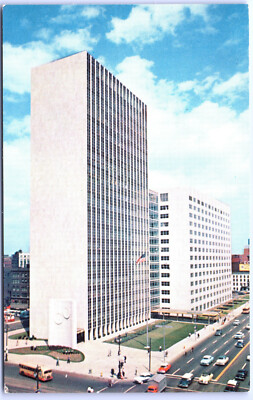Postcard MI Michigan The New City-County Building Detroit Aerial Street ...