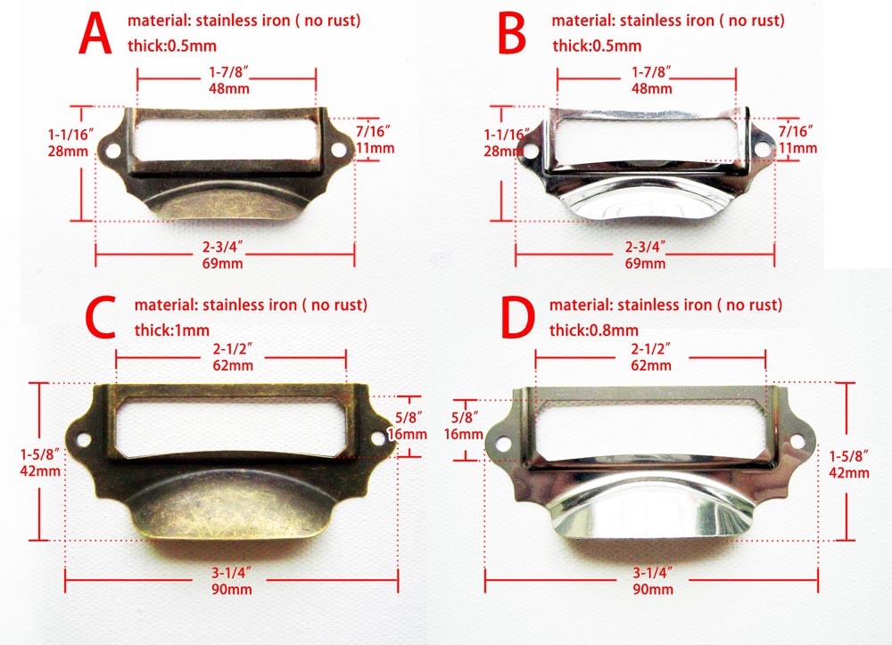 6x Antique Brass Silver Drawer Label Pull Cabinet Frame Handle Name ...