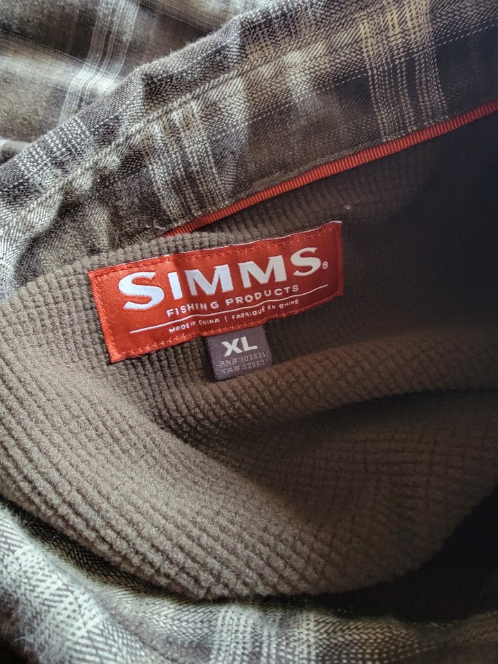 Simms Coldweather Shirt Mens XL Flannel Shacket Fishing Thermal Lined ...