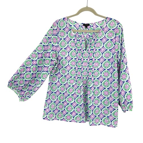 Talbots Cotton Voile Popover Top Size Large Multi-color Floral Pattern ...