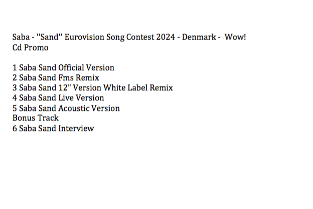 Saba - ''Sand'' Eurovision Son Contest 2024 - Denmark - Wow! Cd Promo ...