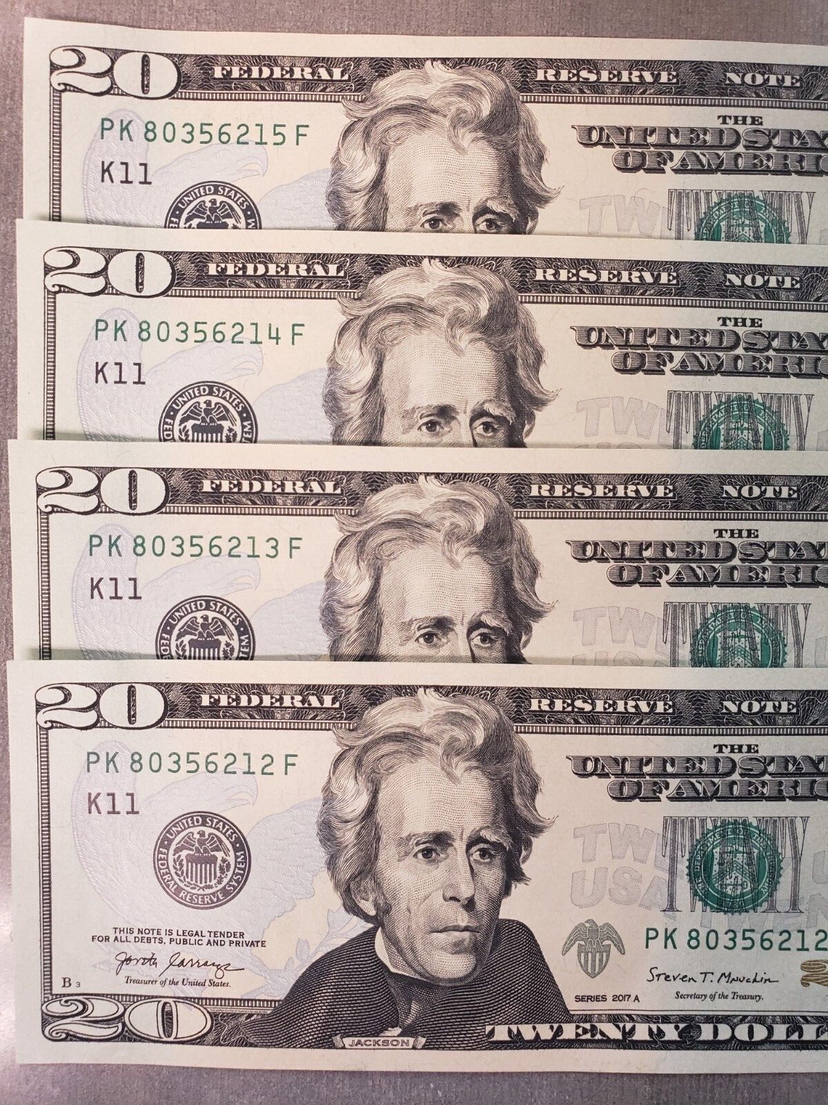 NEW TWENTY Dollar Bills, SERIES 2017A $20 Sequential Notes LOT of 4 | eBay