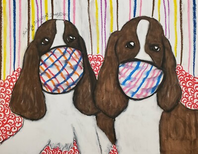 English Springer Spaniel Masks ACEO PRINT Dog Art Card 2.5X3.5 KSAMS ...