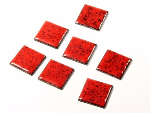 (7) rare 16mm antique Czech black red enamel glass over metal mosaic ...