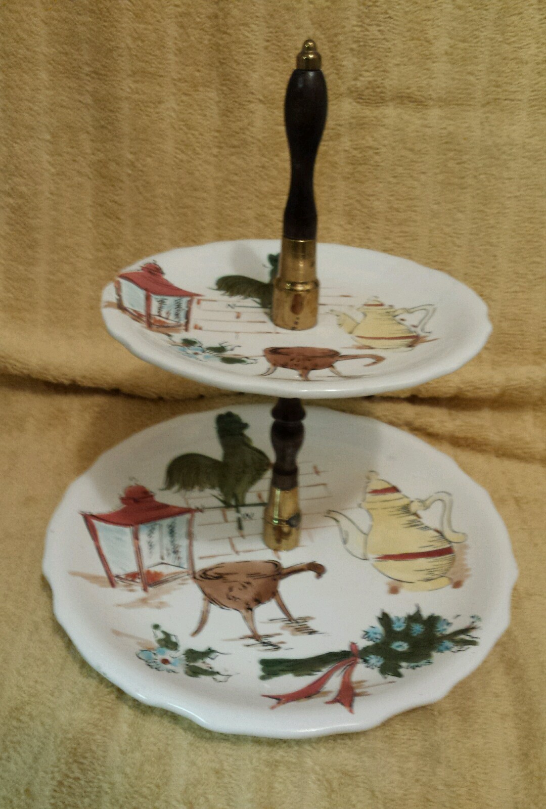 Vintage 1960s Enesco Counrty 2 Tier Centerpiece Tidbit Serving Plate ...