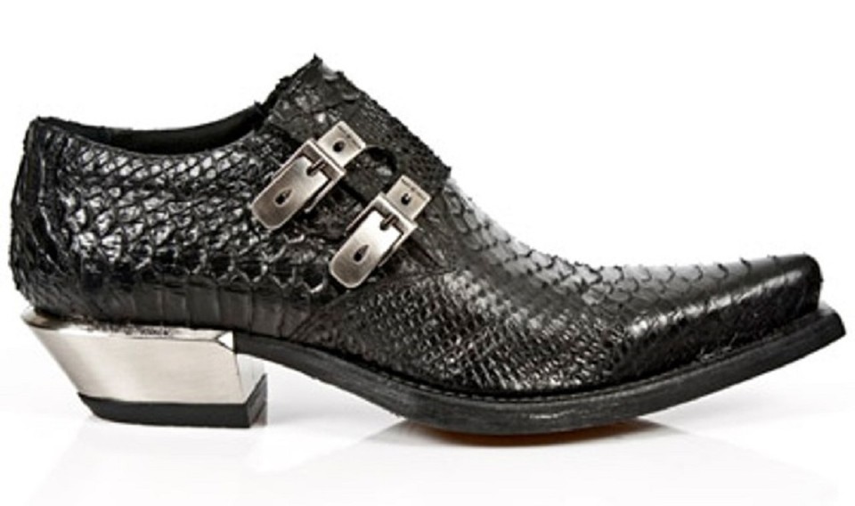 New Rock 7934-S2 Embossed Python Black Leather Buckle West Steel Heel ...