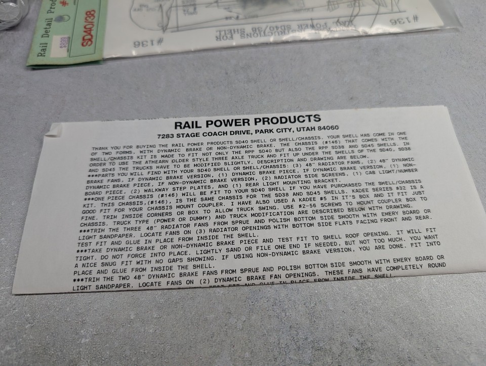 Rail Power Products 540 HO SD40 Diesel w/ Dynamic Brake Undec Shell ...