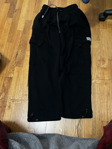 Pro Club Pants Mens Small Black Fleece Heavyweight Cargo Straight Leg ...