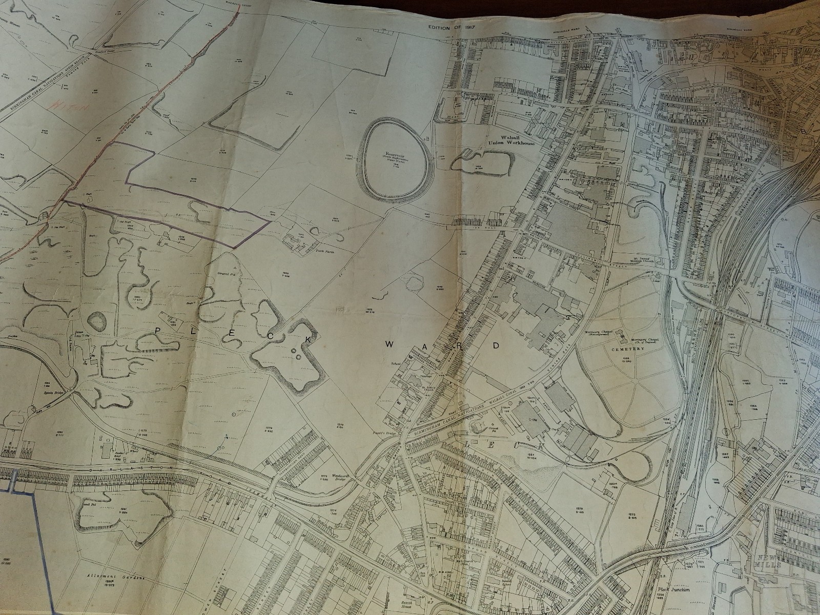 1917 O.S. 1 : 2,500 Map LARGE LXIII.10 Walsall Pleck Bescot Bentley ...