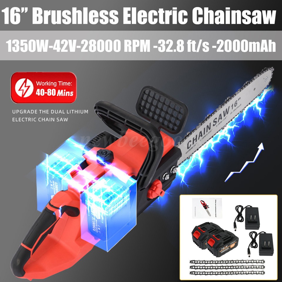 16" Cordless Chainsaw 42V Brushless Electric Handheld Chain Saw w ...