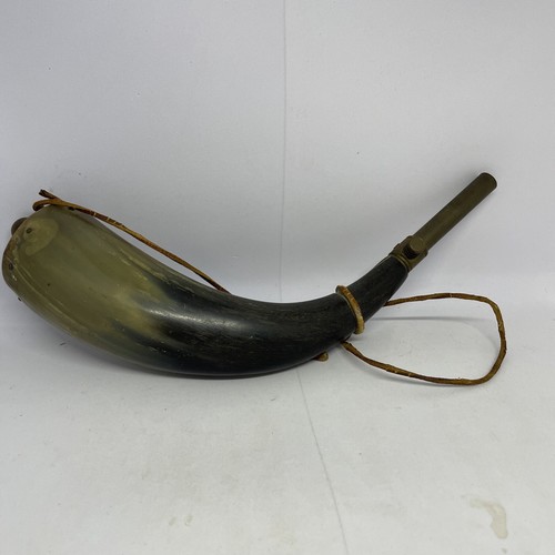VTG Black Powder Horn Flask Muzzleloader Hunting 13" Primitive w ...