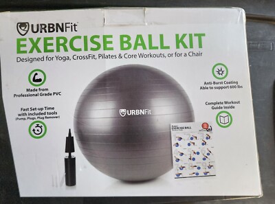 URBNFit Exercise Ball Kit Grey Ball w/Hand Pump,Valve,Plugs,Plug ...