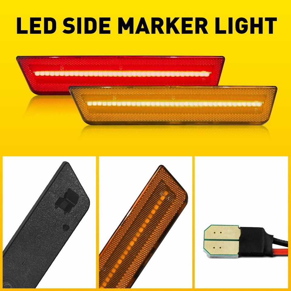 Fit 2008-2014 Dodge Challenger Clear Front+Rear LED Side Markers Signal ...