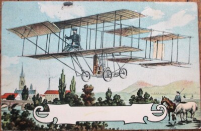 Fantasy Aviation 1914 Postcard: Man in Early Biplane/Airplane - French ...