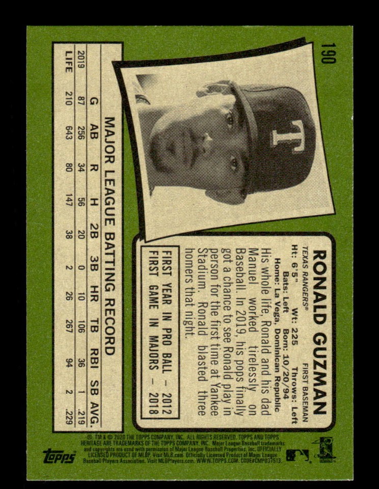2020 Topps Heritage Ronald Guzman #190 | eBay