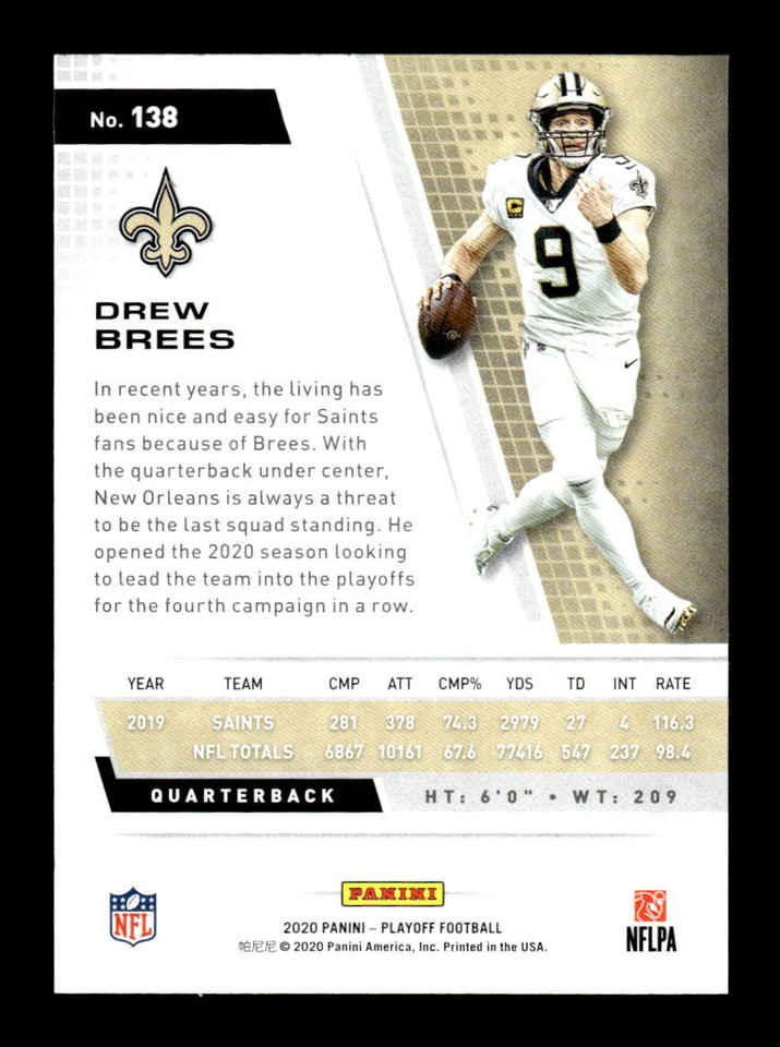 2020 Panini Playoff Drew Brees #138 | eBay