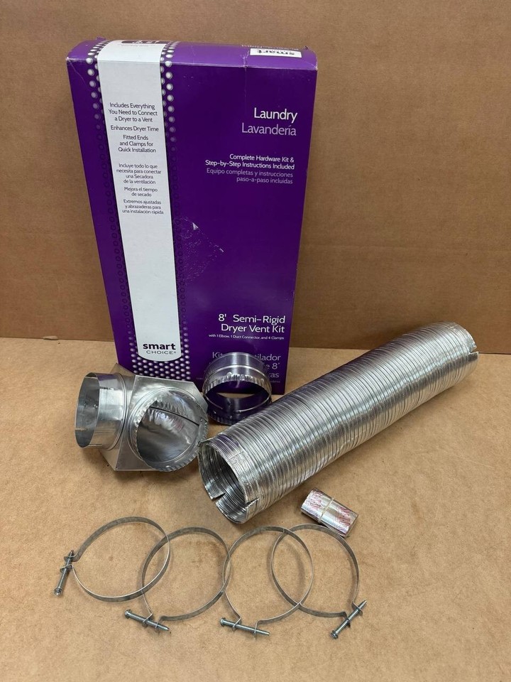 8' Semi-Rigid Dryer Duct Vent Kit - 1 Vent, 1 Elbow, 4 Clamps, UL Foil ...
