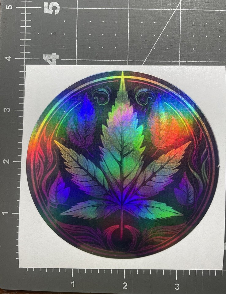 Holographic MARIJUANA POT LEAF Vinyl Decal Stickers Bumper Legalize ...