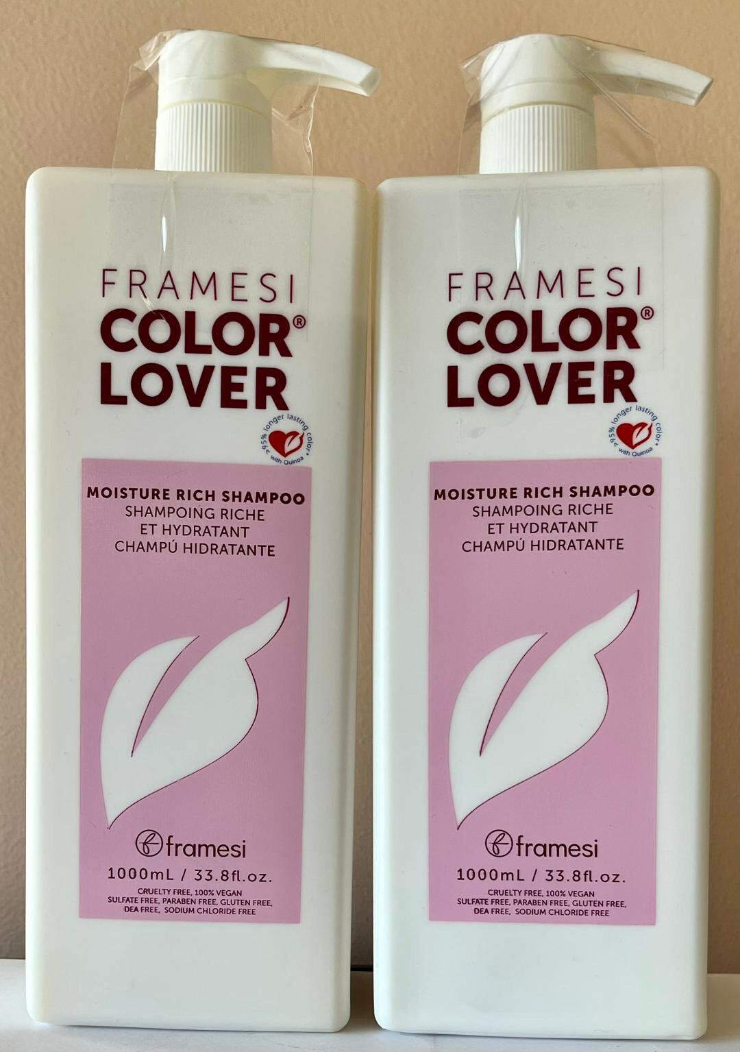 2 - Moisture Rich Shampoo 33.8 oz FRAMESI COLOR LOVER w/pump 100% Vegan ...