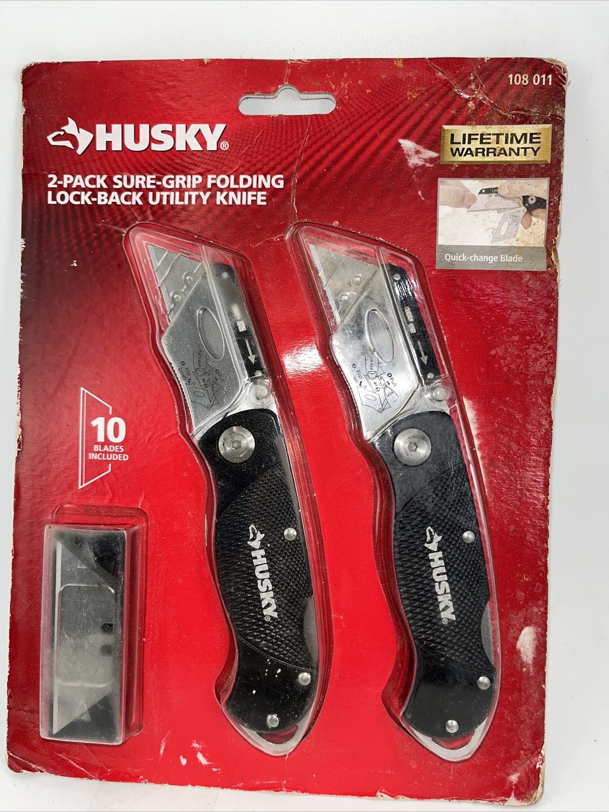 Husky 2- Pack Sure - Grip Folding Lock- Back Utility Knife 10 Blades ...
