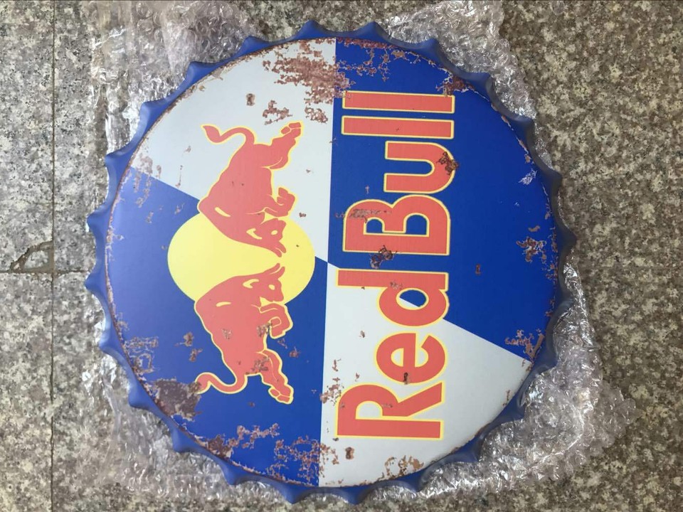 Wall Art/sign Red Bull Retro/Vintage Tin Metal 35cm Bottle Top Bar Pub ...