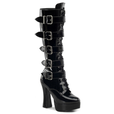 PLEASER ELECTRA-2042 Women's Black Patent 5" Stack Heel Platform Knee ...