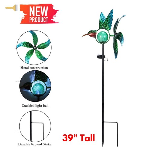 Solar Lights Hummingbird Wind Spinner Metal Kinetic Outdoor Walkway ...