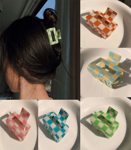 Women Plastic Hair Claw Clip Grip Square Grid Hairpin Lady Hairgrip ...