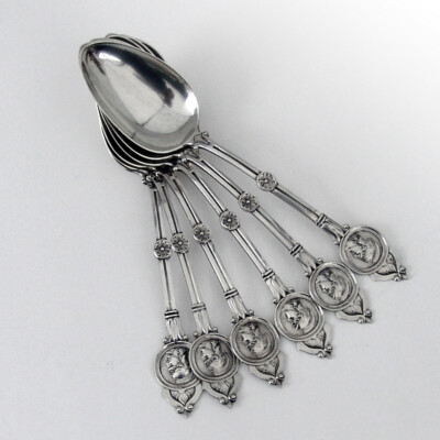 Medallion 6 Tablespoons Set Schulz Fischer Coin Silver Mono LR | eBay