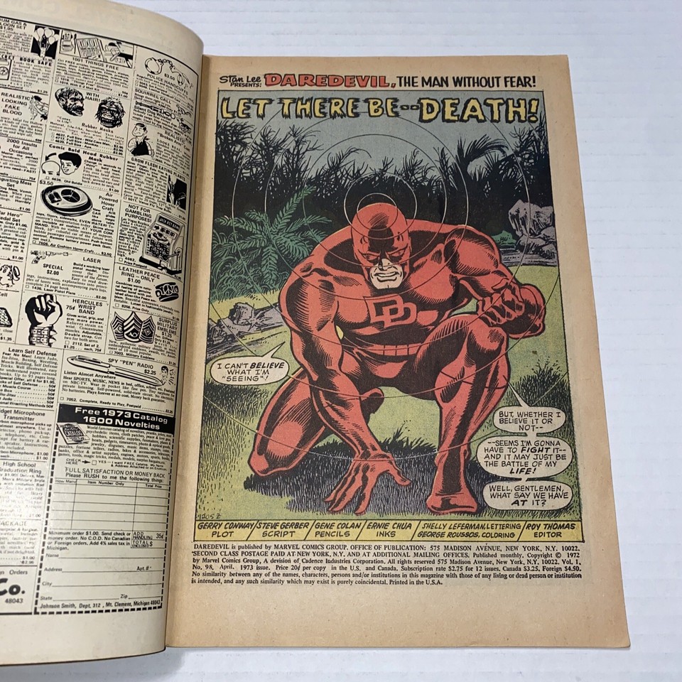 DAREDEVIL and The Black Widow #98 April 1973 Dark Messiah Marvel Comics ...