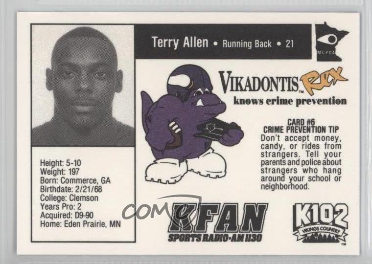 1992 Gatorade Minnesota Vikings Crime Prevention Terry Allen #6 | eBay