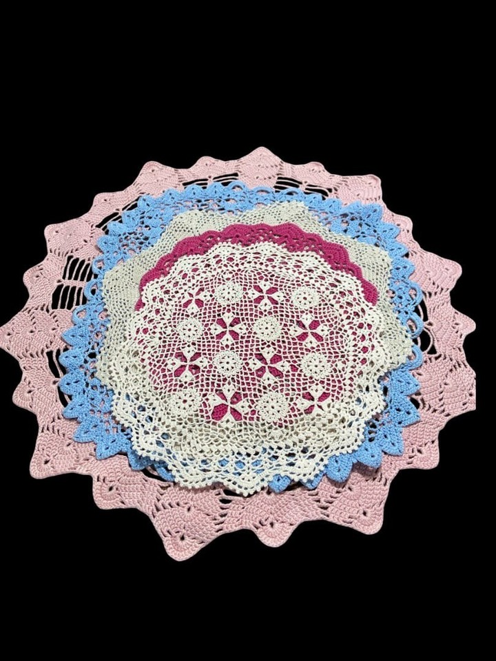 Vintage Set of 5 Colorful Crochet Doilies | Handmade Table Decor | eBay