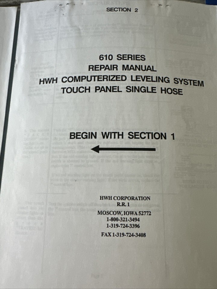 HWH 610 Series Straight Jack LEVELING SYSTEM SERVICE MANUAL MOTORHOME ...